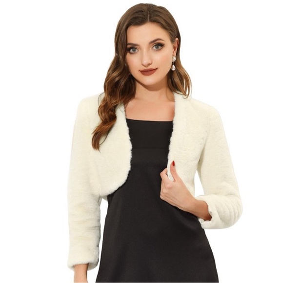 Allegra K | Jackets & Coats | Allegra K Womens White Faux Fur Cropped ...